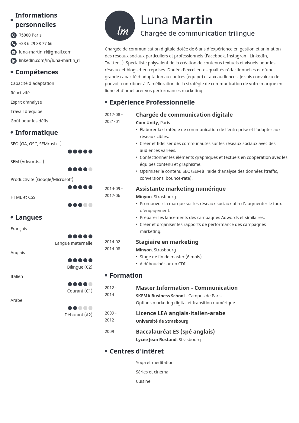 Faire un CV en ligne avec le logiciel CV maker de ResumeLab