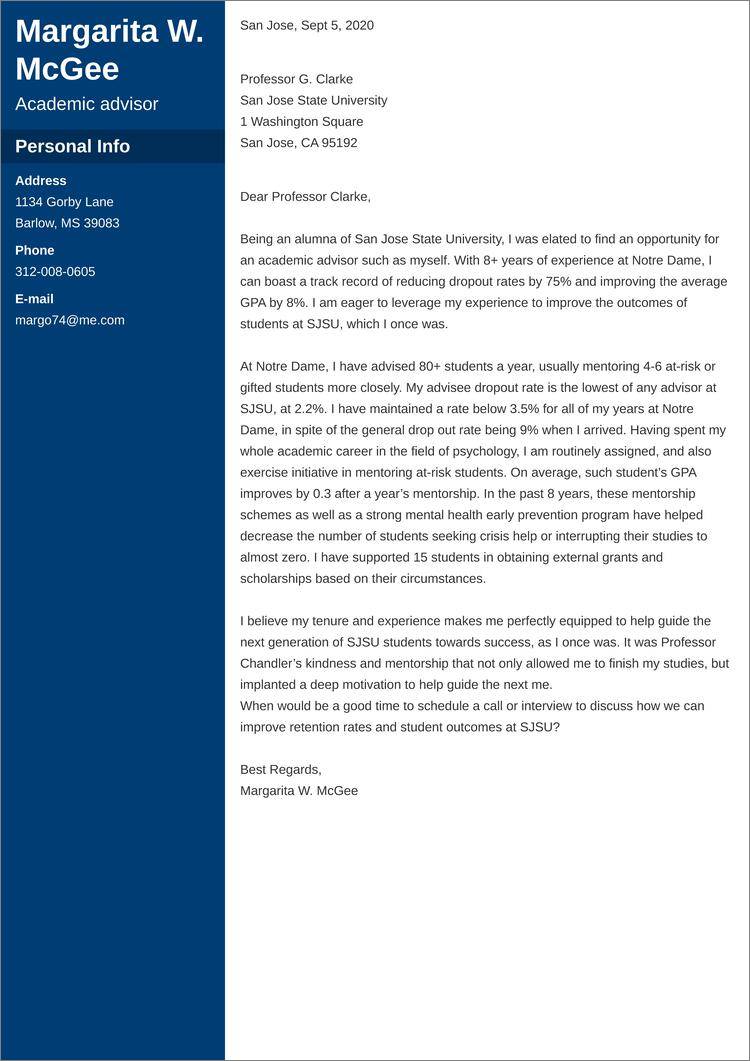 Academic Advisor Cover Letter Example Writing Tips