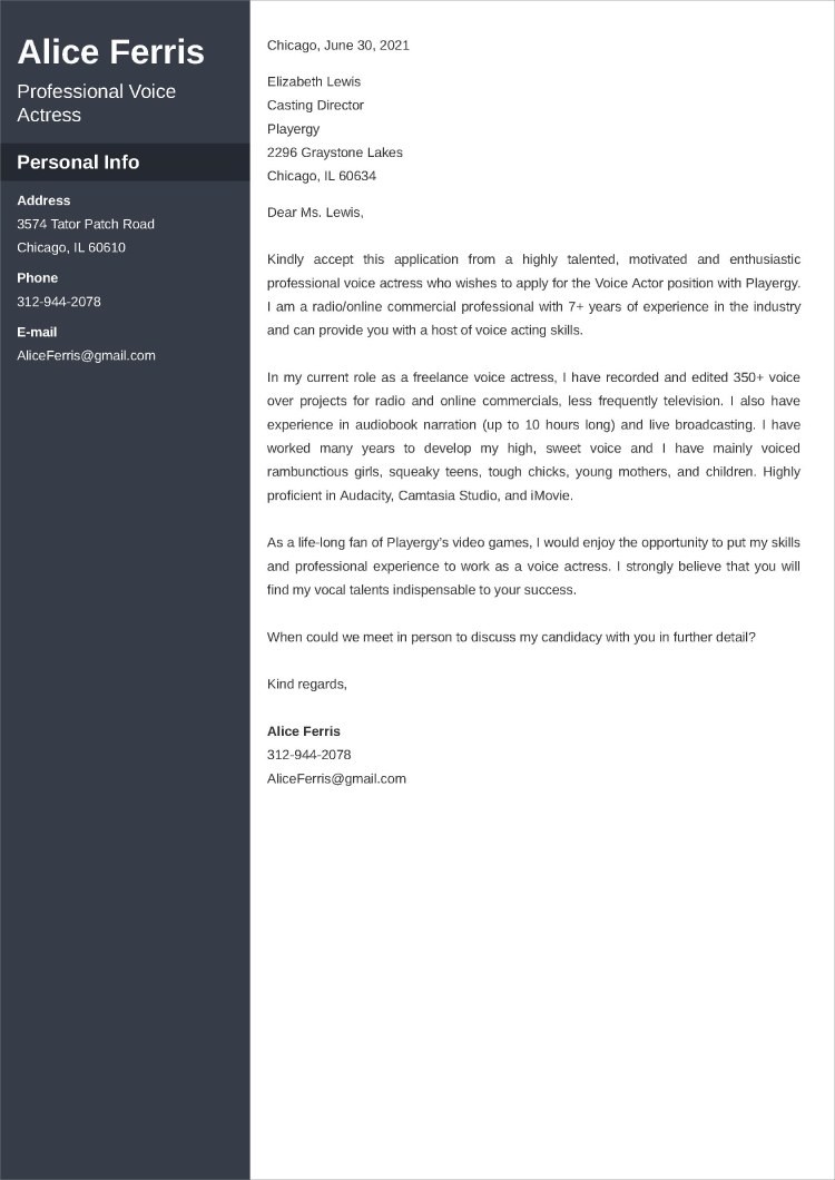 Acting Cover Letter Examples Templates To Fill