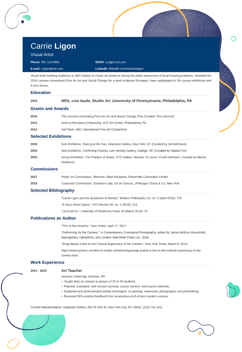 Artist CV: Example & 25+ Writing Tips