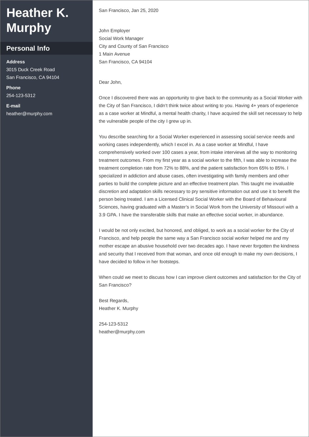 Social Work Cover Letter Example Ready To Use Templates