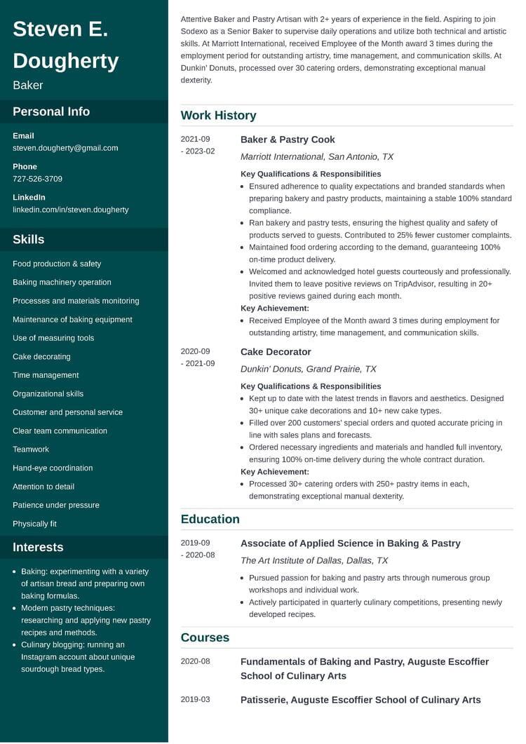 Baker Resume Examples 20 Skills Tips For 2024