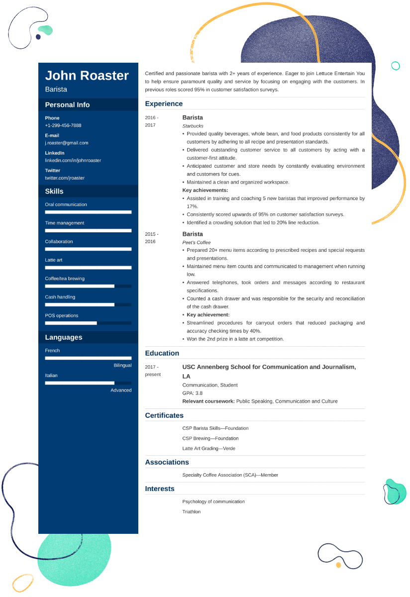 Resume Sample For Barista Position Resume Sample For Barista Position