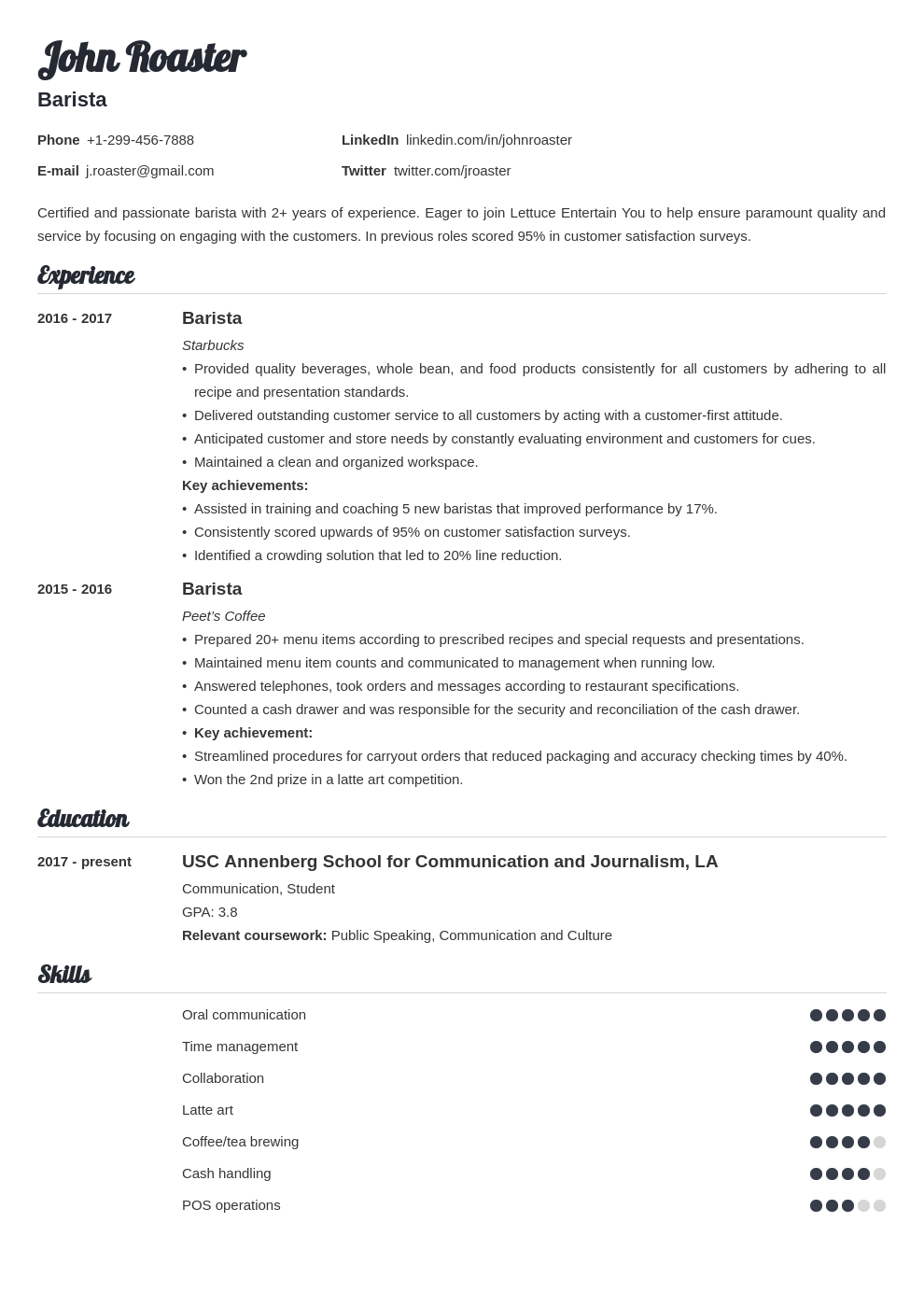 Barista CV Example 25 Writing Tips