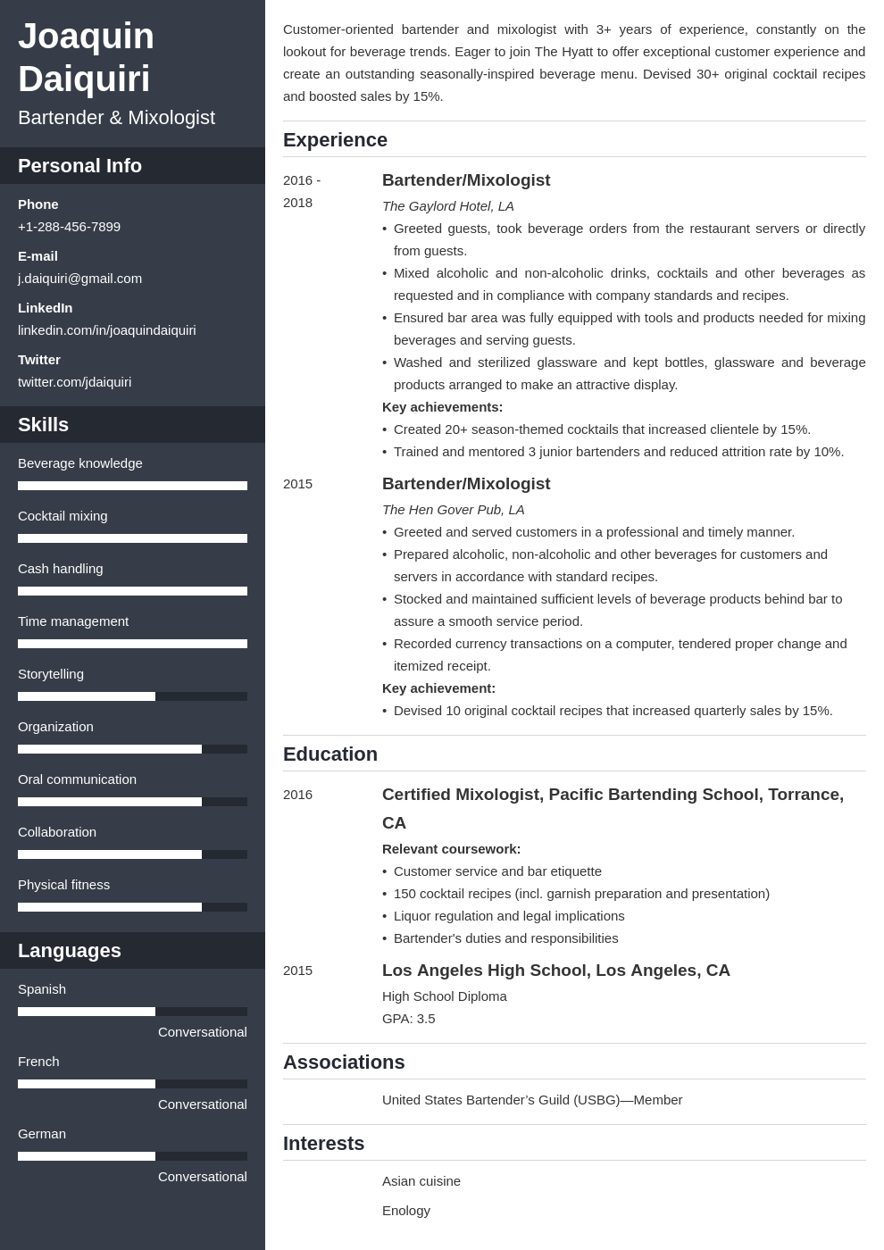 Bartender CV Examples And 25 Writing Tips Bartender CV Examples And 25 Writing Tips
