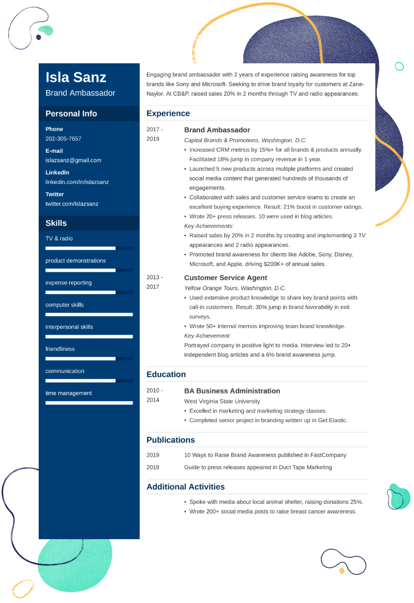 Brand Ambassador Resume Examples And 25 Writing Tips