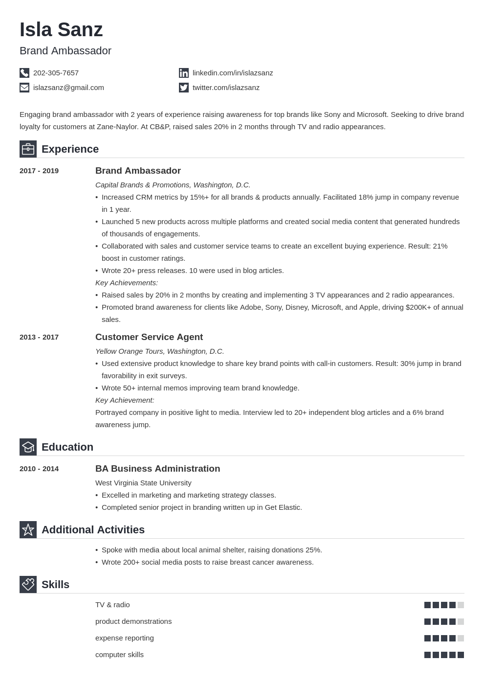 Brand Ambassador CV Examples And 25 Writing Tips
