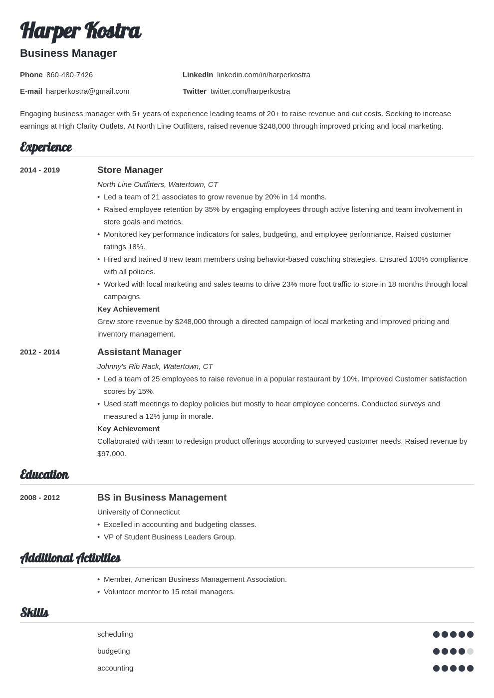  Business Manager Resume Examples And 25 Writing Tips