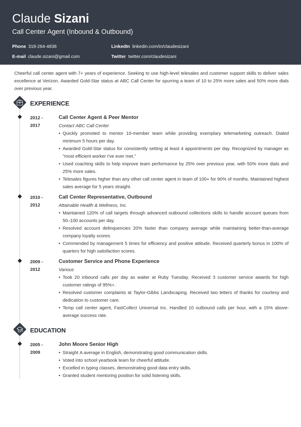 Call Centre CV Sample—25+ Examples and Writing Tips