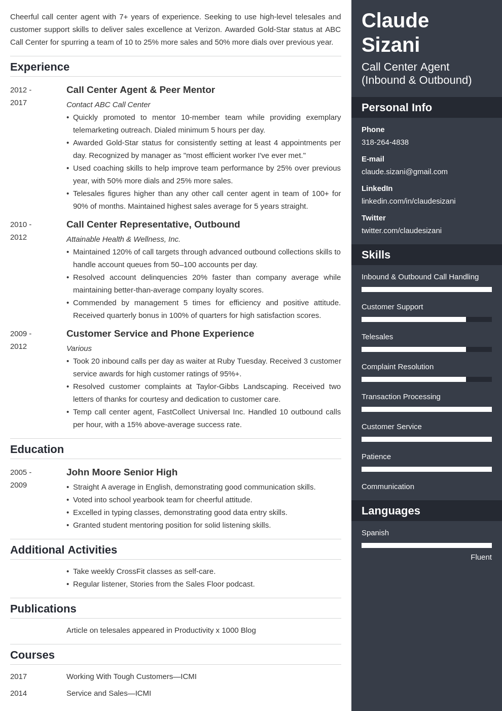 Call Centre CV Sample—25+ Examples and Writing Tips