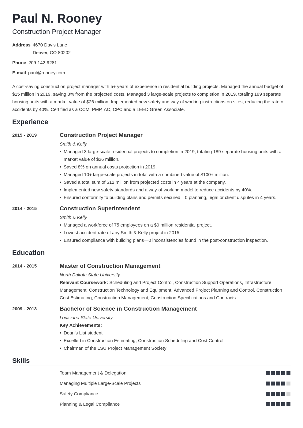 Construction Project Manager CV Sample And 25 Tips