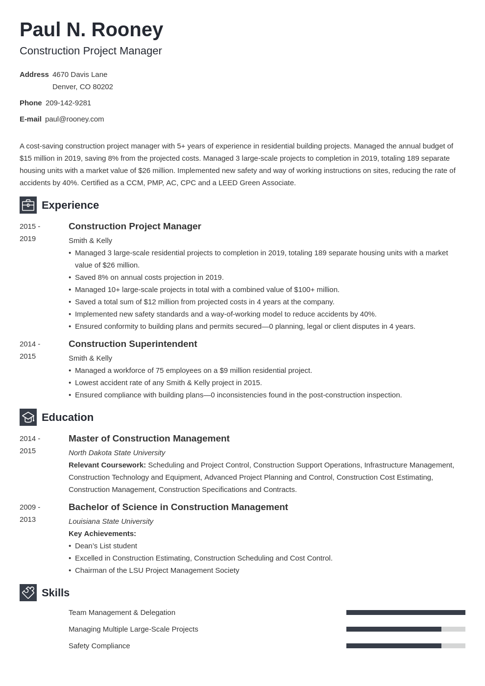 Construction Project Manager Resume Sample And 25 Tips