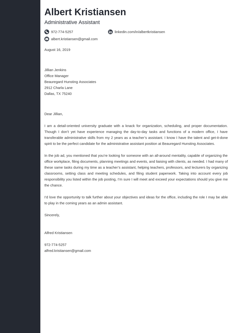 Administrative Assistant Cover Letter Examples For 2023