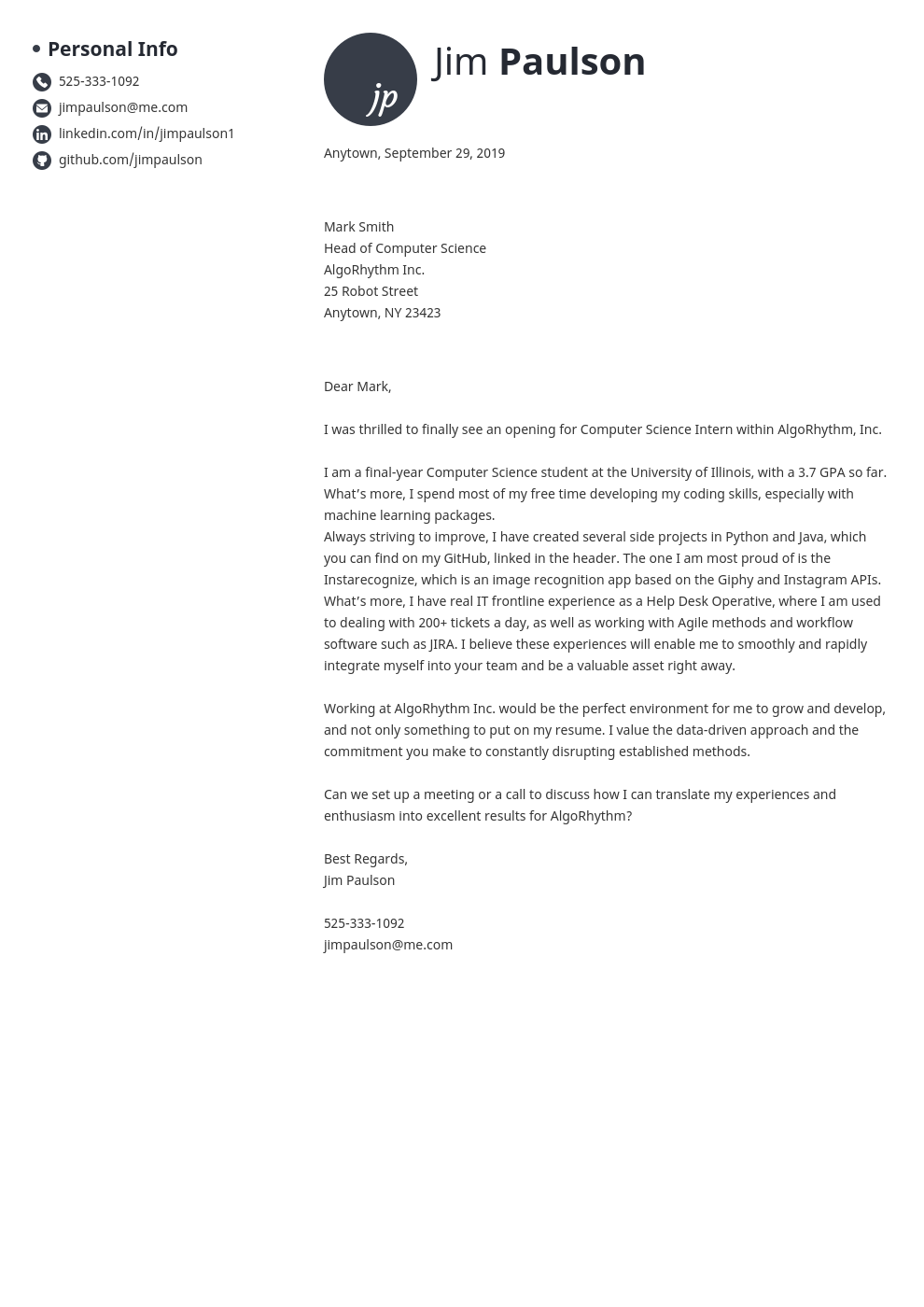 Computer Science Cover Letter Free Examples Writing Guide