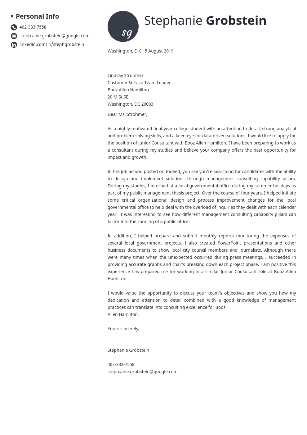 Consulting Cover Letter Expert Guide Examples Template