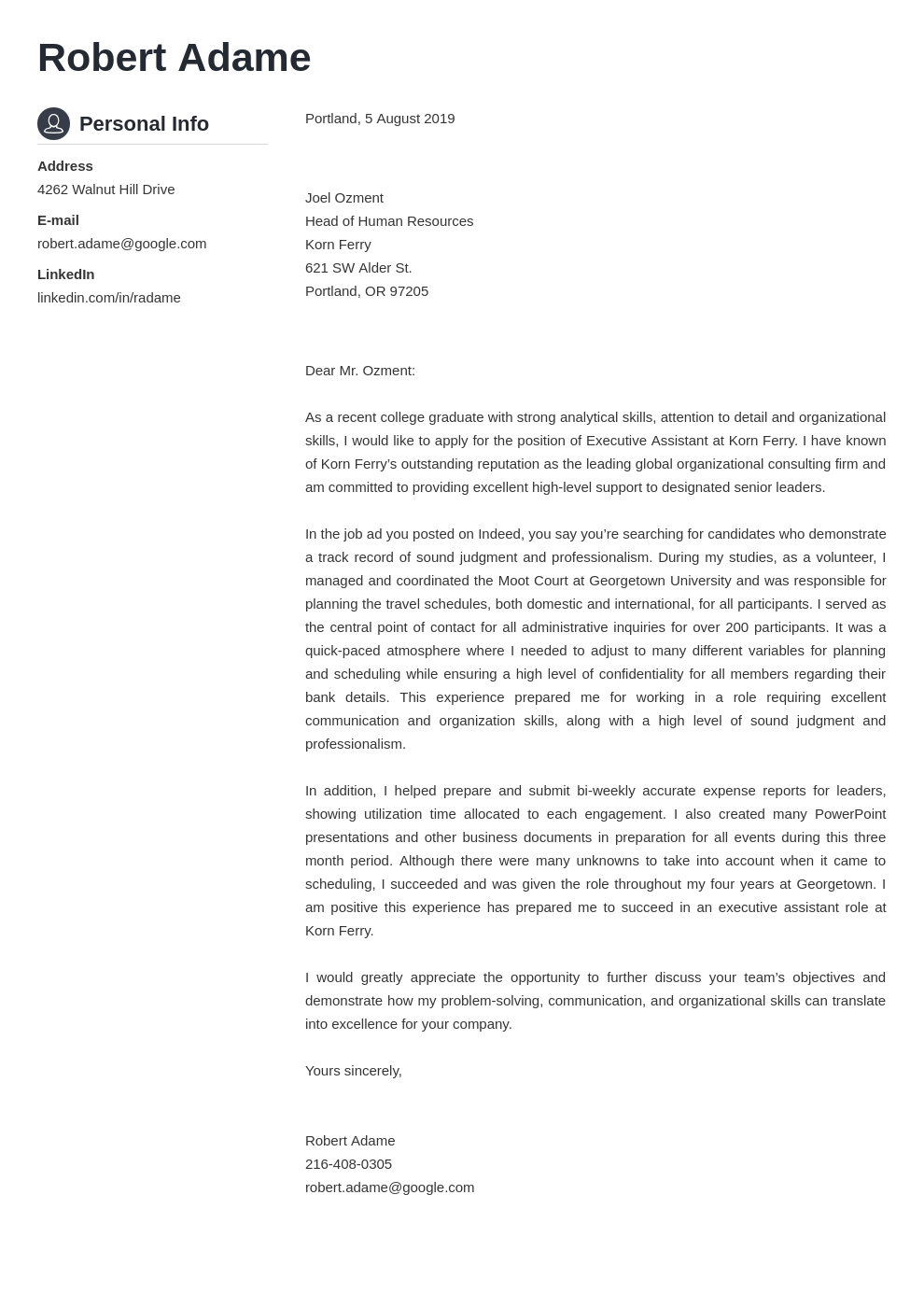 Cover Letter To Executive Assistant