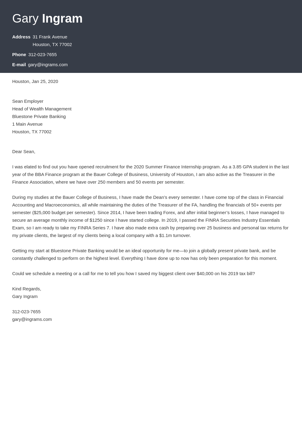 Finance Cover Letter Examples And Tips For Job Internship