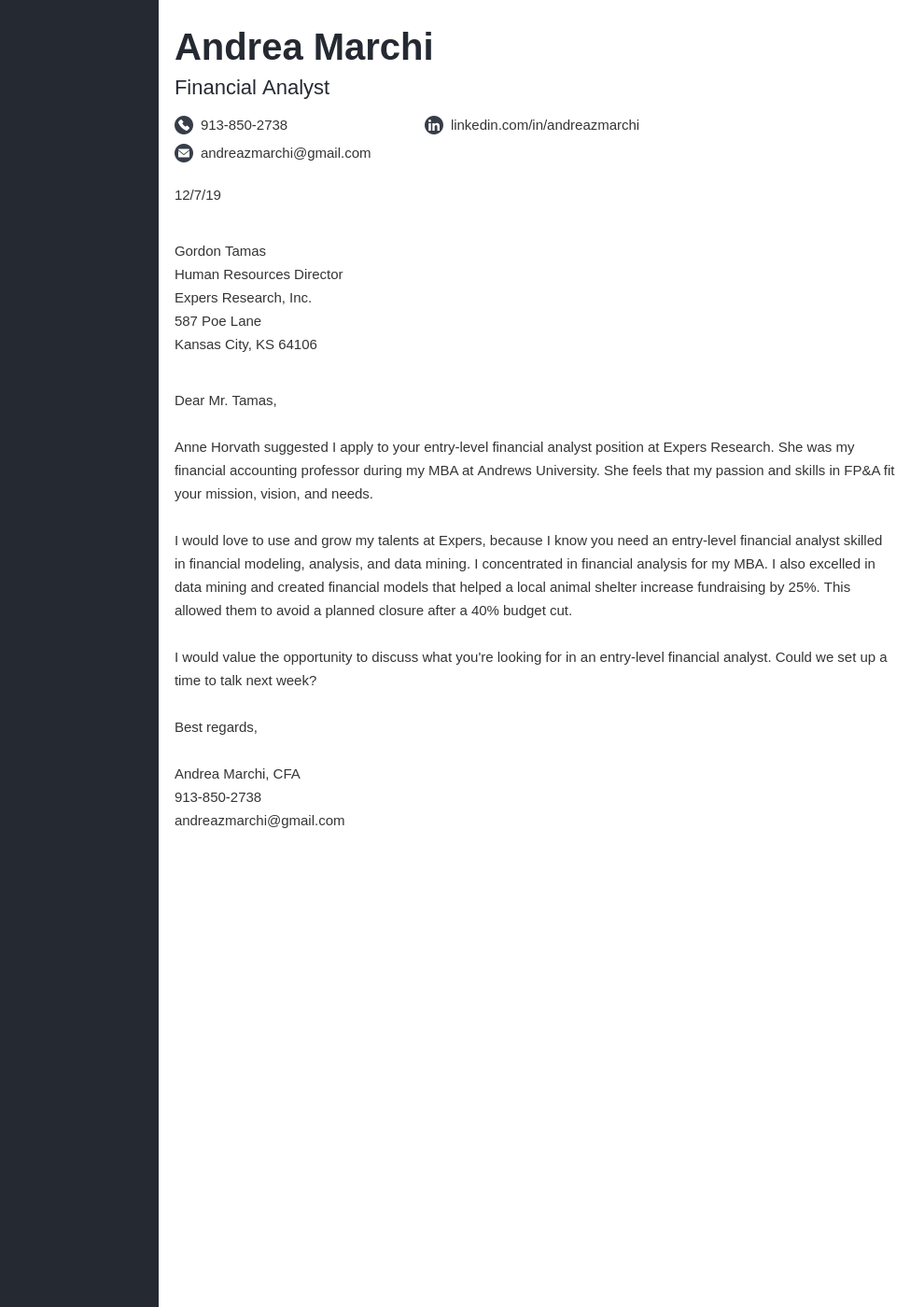 Financial Analyst Cover Letter Examples Templates To Fill