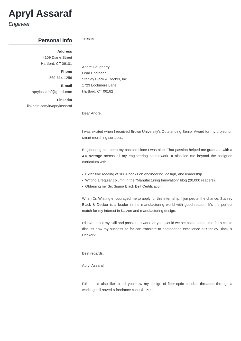 How To Make A Cover Letter For An Internship The Typed Letter Should 