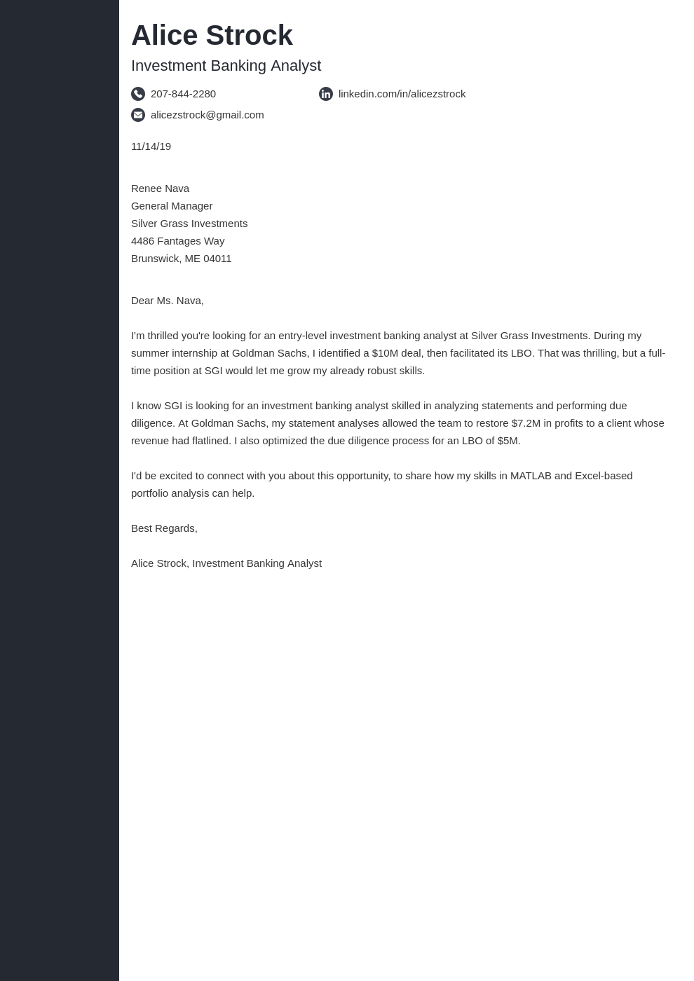 Investment Banking Cover Letter Examples Templates 2024 