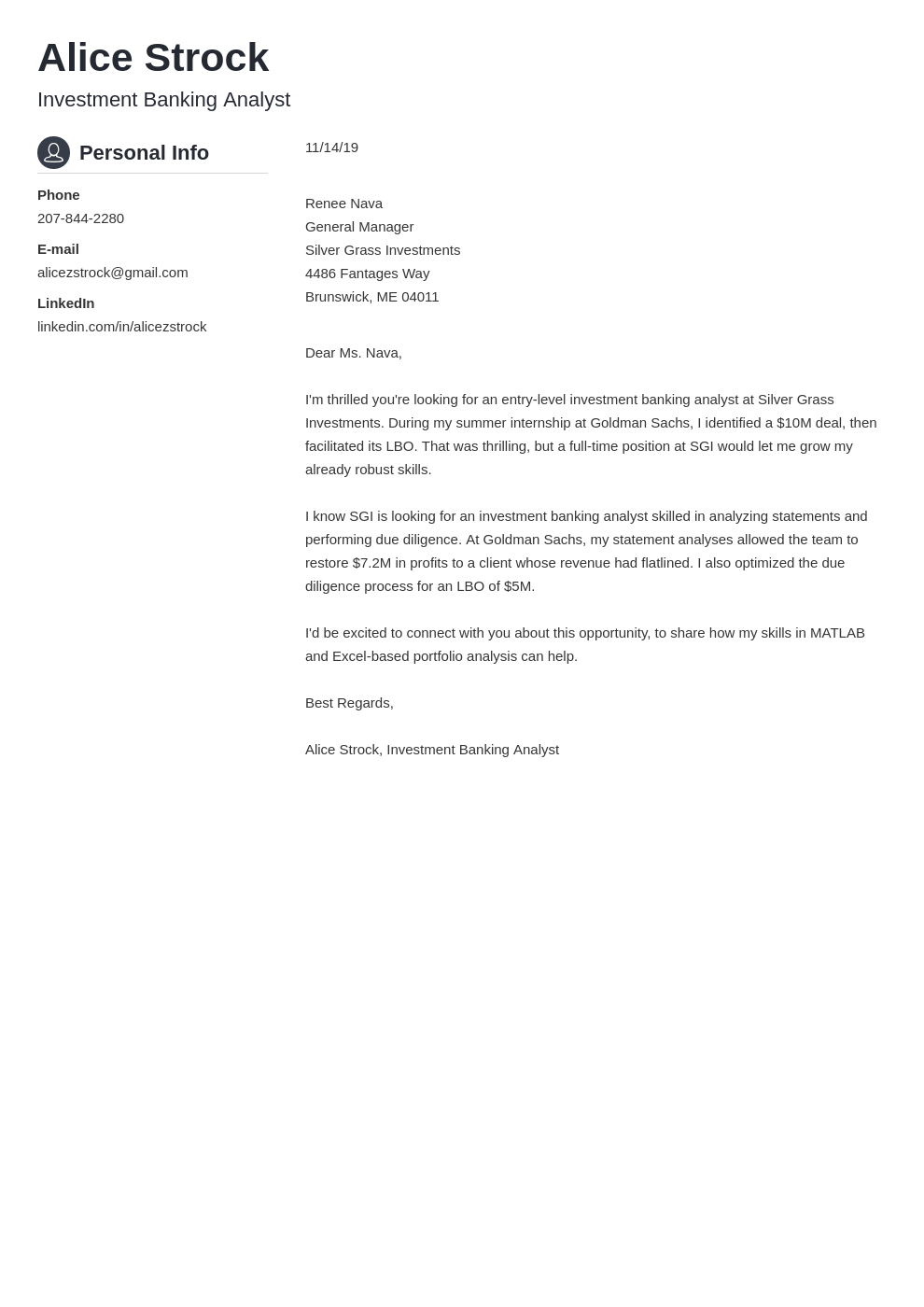 Investment Banking Cover Letter Sample Templates