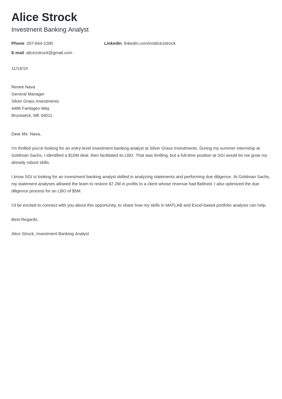 Investment Banking Cover Letter Examples Templates 2023 