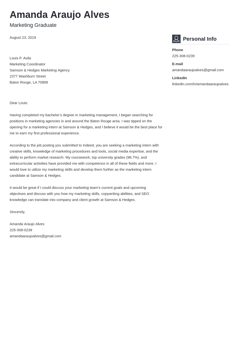 Marketing Cover Letter Examples Tips also For Interns 