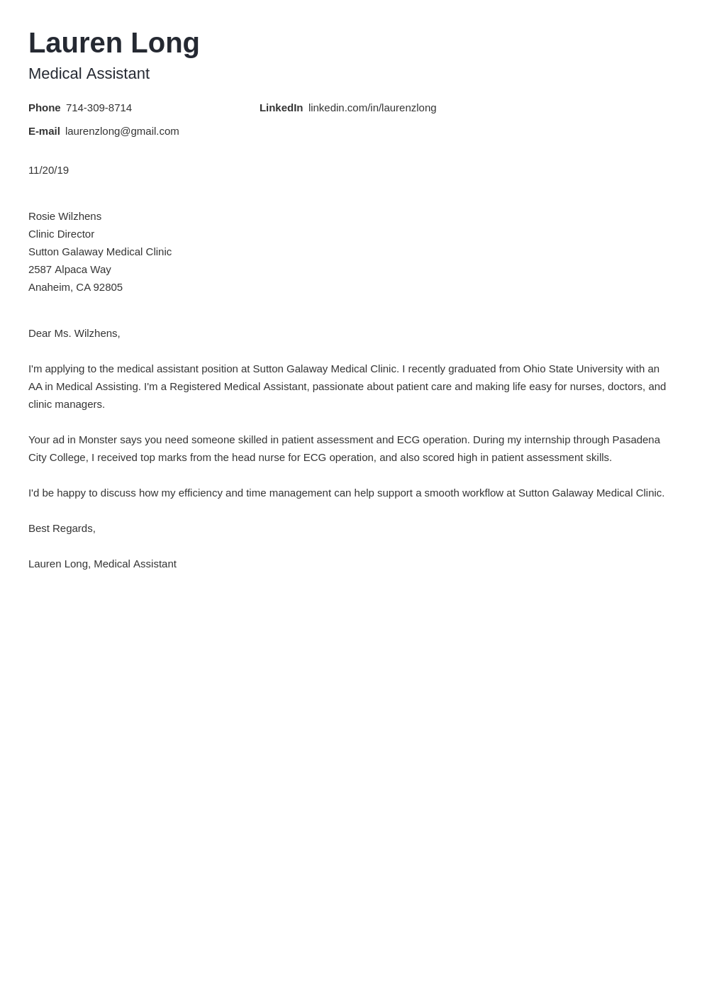  Medical Assistant Cover Letter Examples Ready Templates