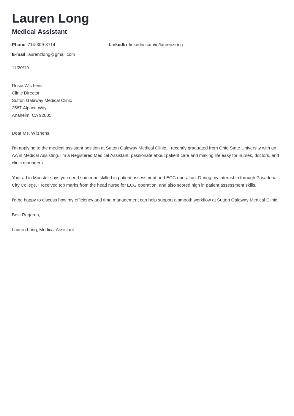 Medical Assistant Cover Letter Examples Ready Templates