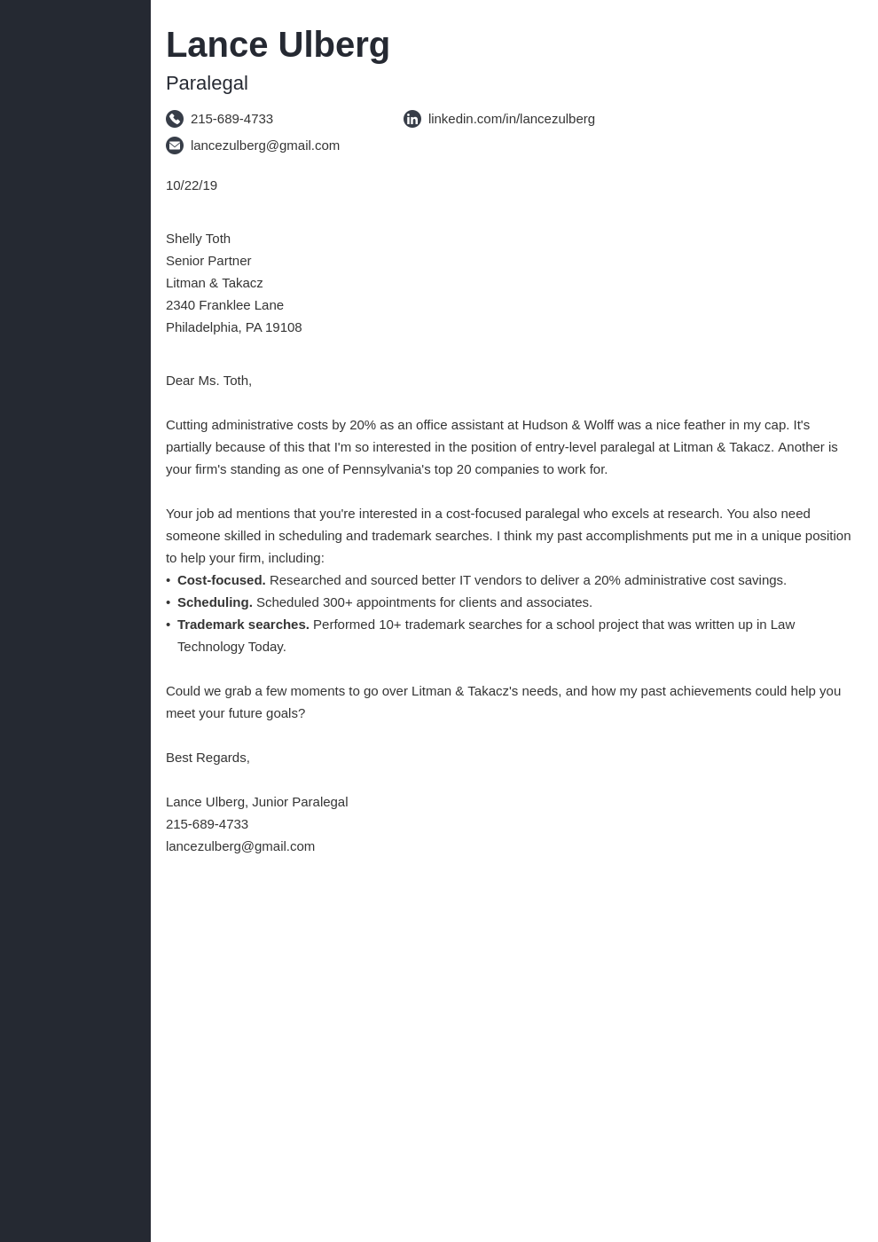  Paralegal Cover Letter Examples Entry Level Samples 