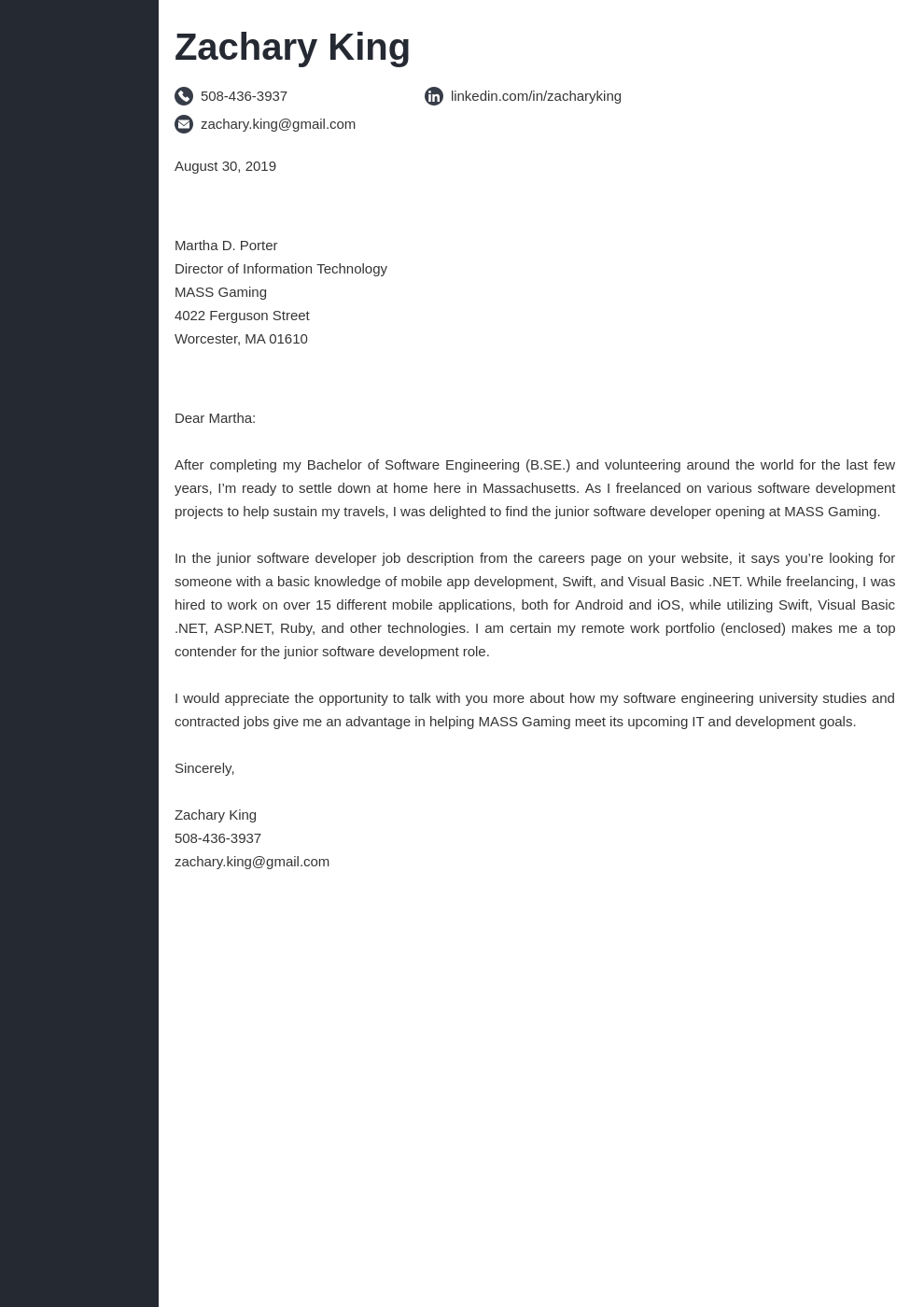 Software Engineer Cover Letter Examples For 2024