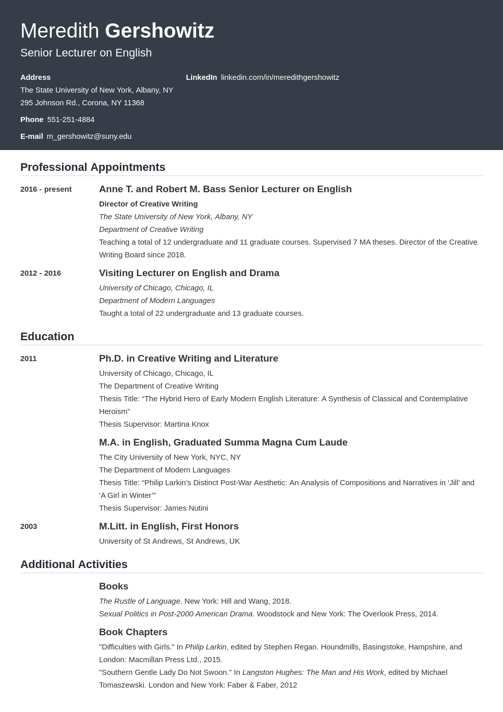 Academic CV Template Examples And 25 Writing Tips