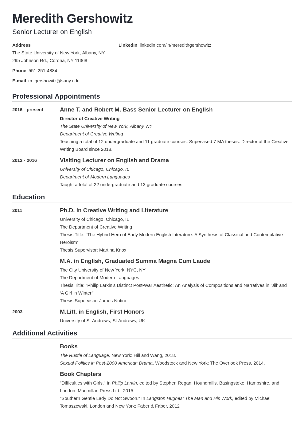 Academic CV Template Examples And 25 Writing Tips