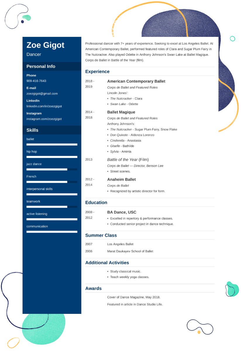 Dance Resume Template Examples For 2023