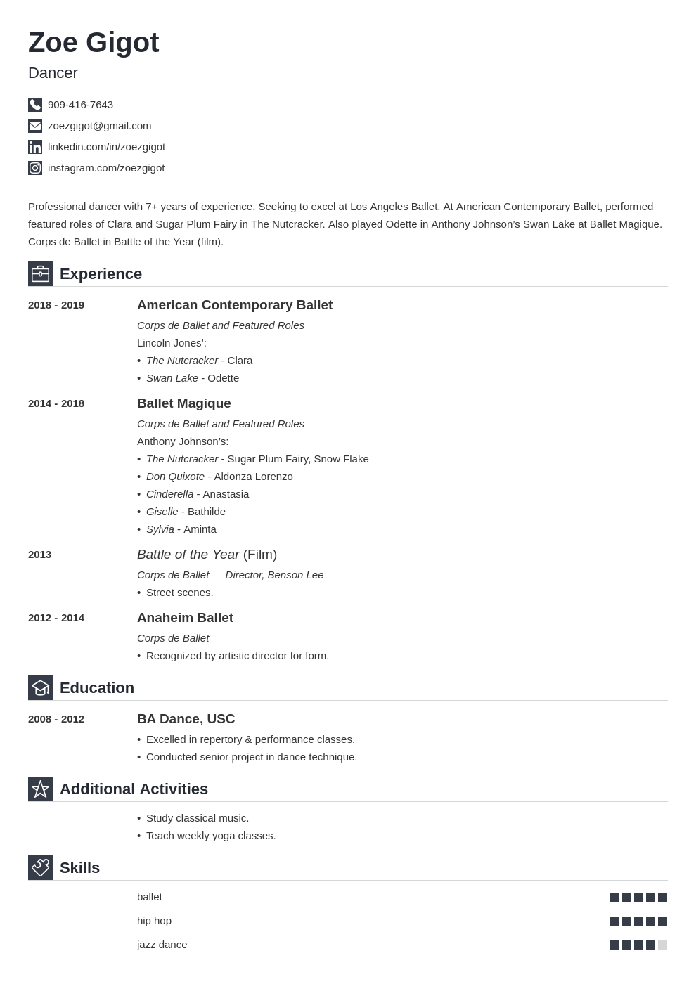 Dance CV Examples And 25 Writing Tips