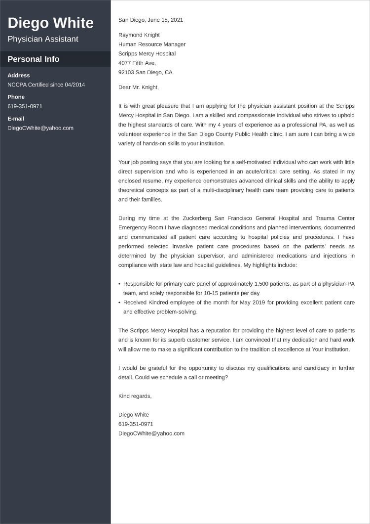 Physician Assistant Cover Letter Samples Templates To Fill