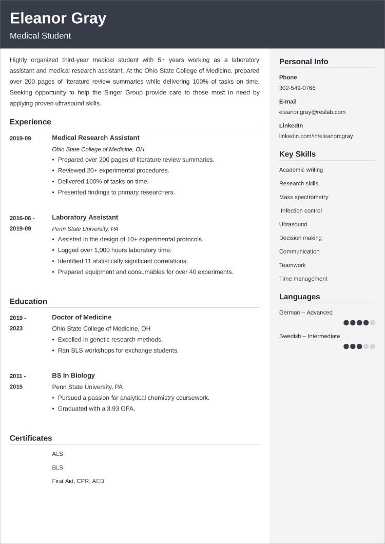 Medical Student Resume Sample And 25 Writing Tips Medical Student Resume Sample And 25 Writing Tips