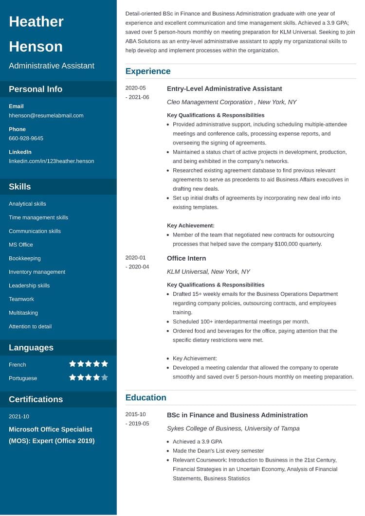 Entry Level Administrative Assistant Resume Samples Tips