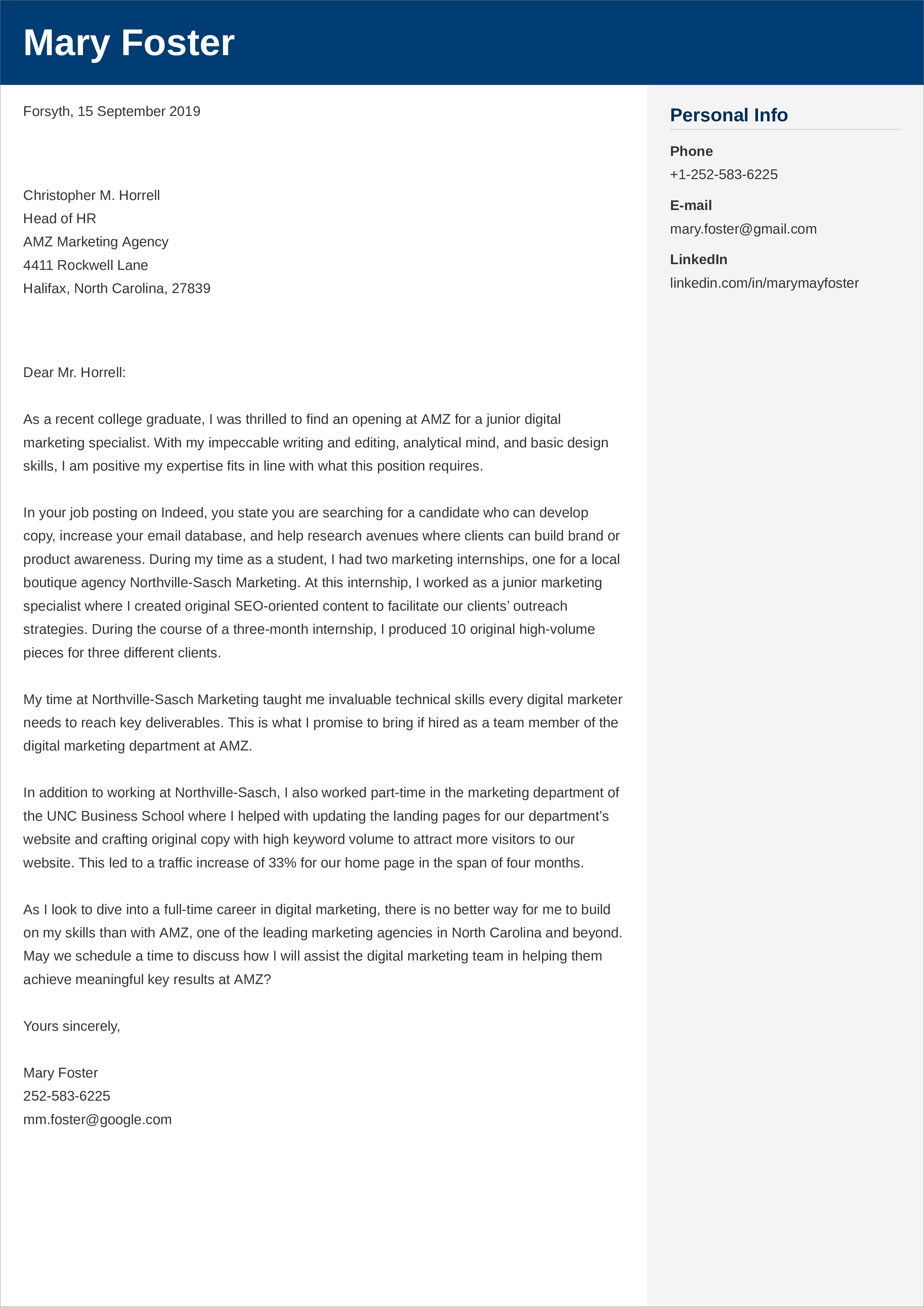 Social Media Marketing Cover Letter