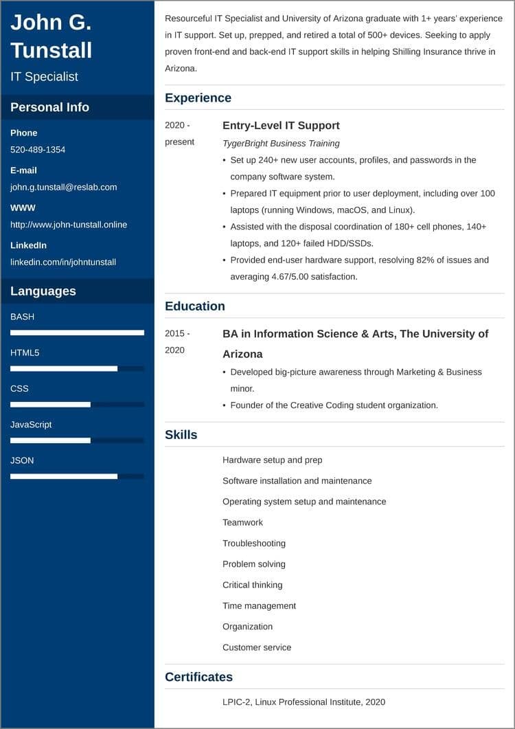 Entry Level IT CV With No Experience Examples For 2022 Entry Level IT CV With No Experience Examples For 2022