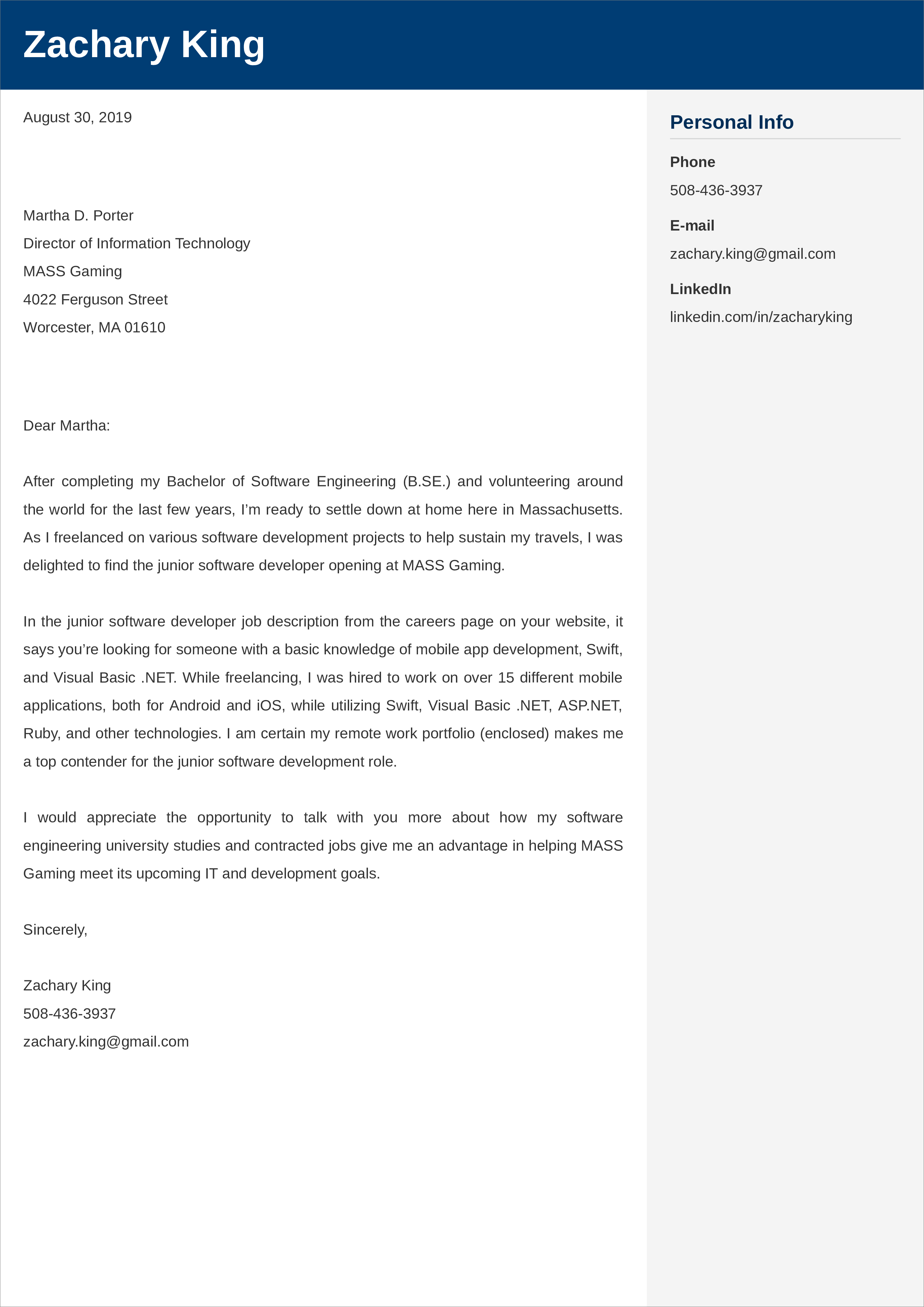 Software Engineer Cover Letter Examples For 2024