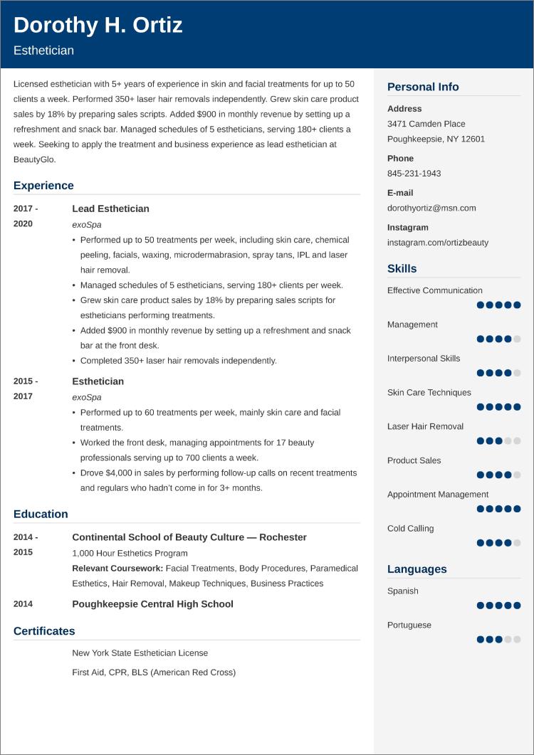 Esthetician Resume Example Job Description Writing Guide
