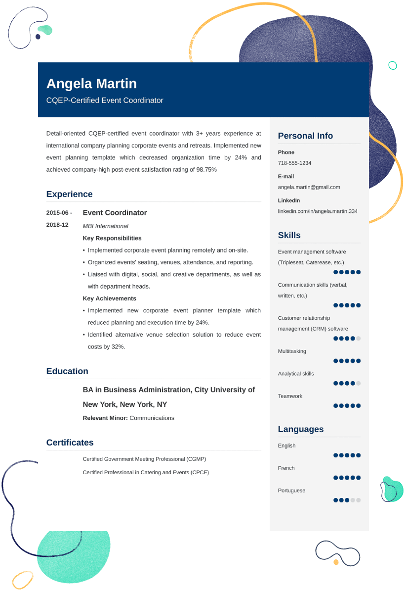 Event Planner Resume Template Examples For 2023