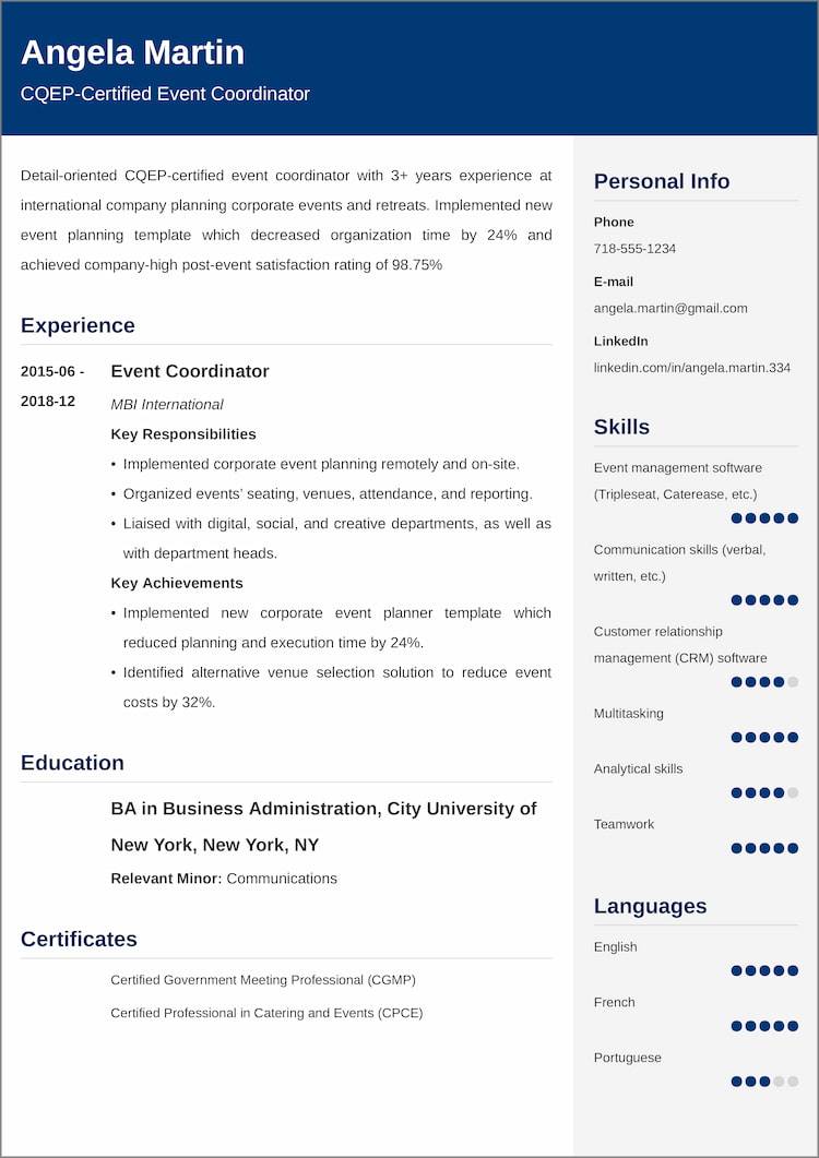 Event Planner Resume Template Examples For 2023