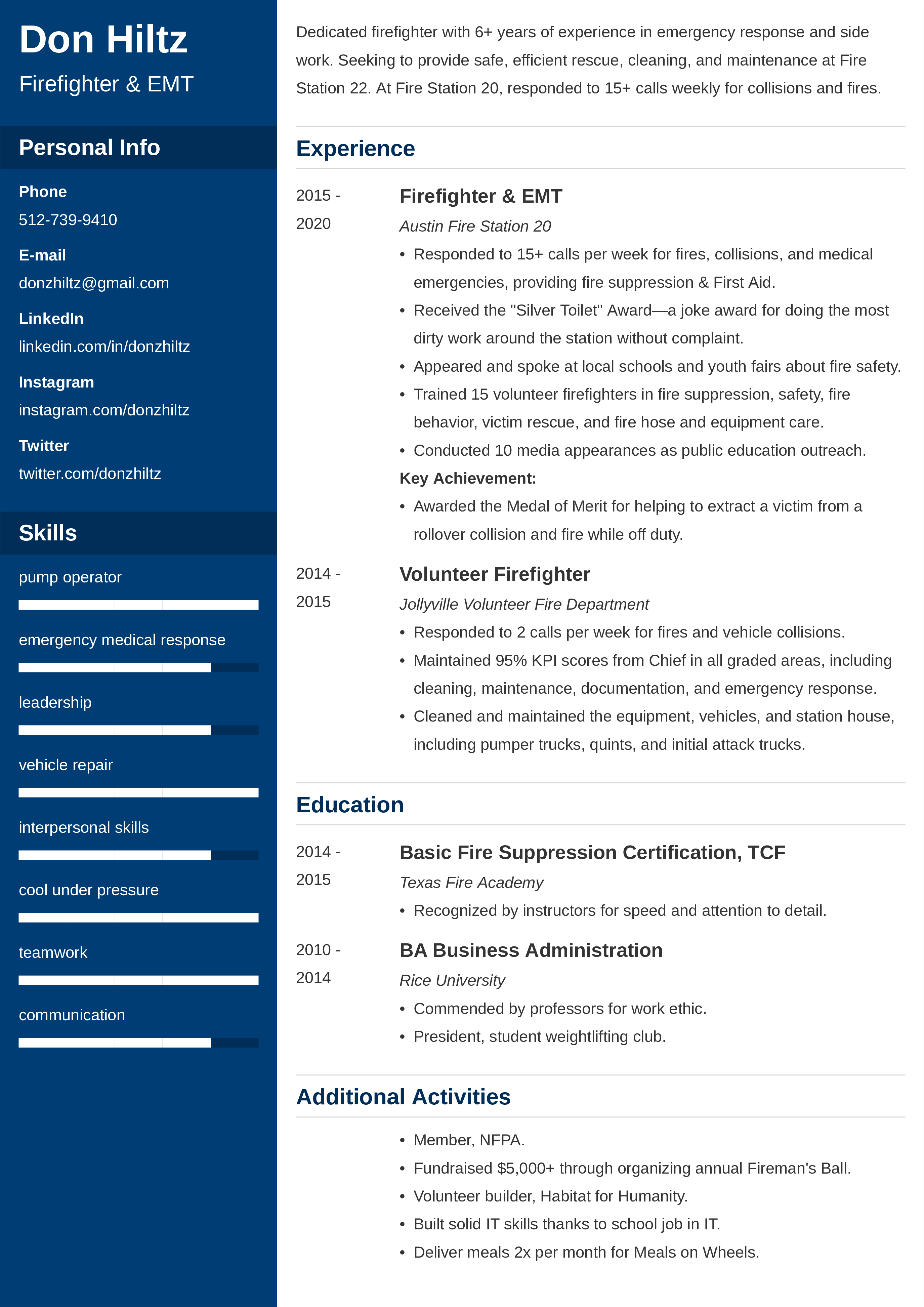 Firefighter CV Examples 25 Writing Tips Objective 