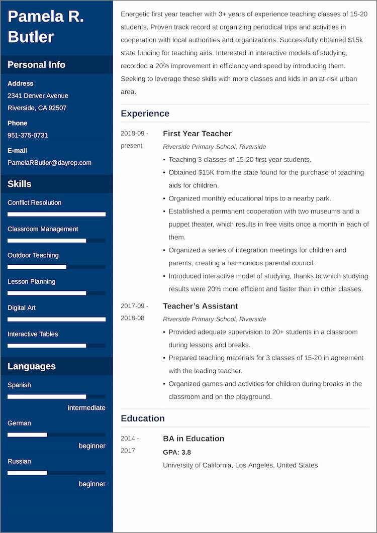 First Year Teacher Resume Sample And 25 Writing Tips