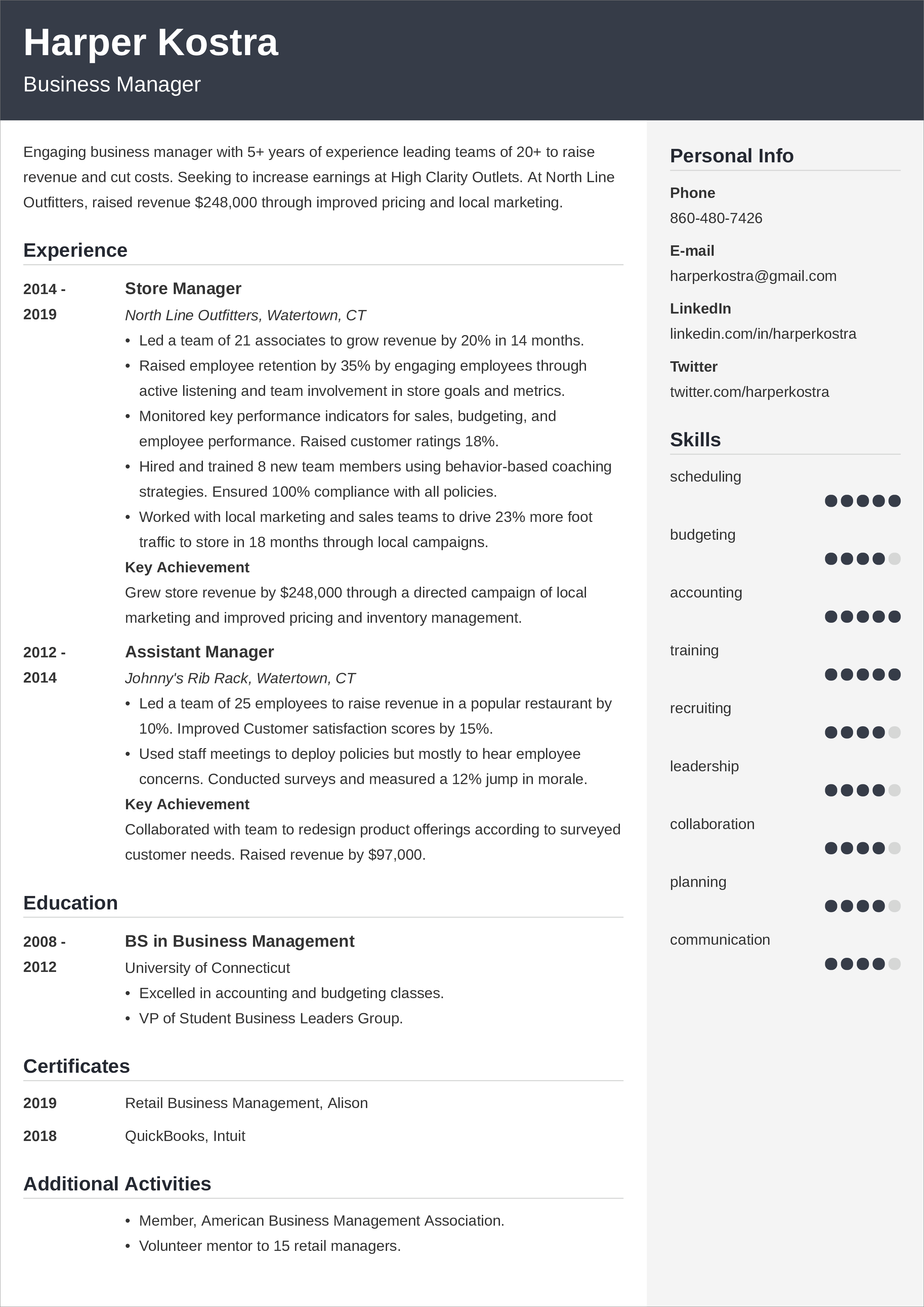 Business Manager CV Examples And Writing Guide Business Manager CV Examples And Writing Guide