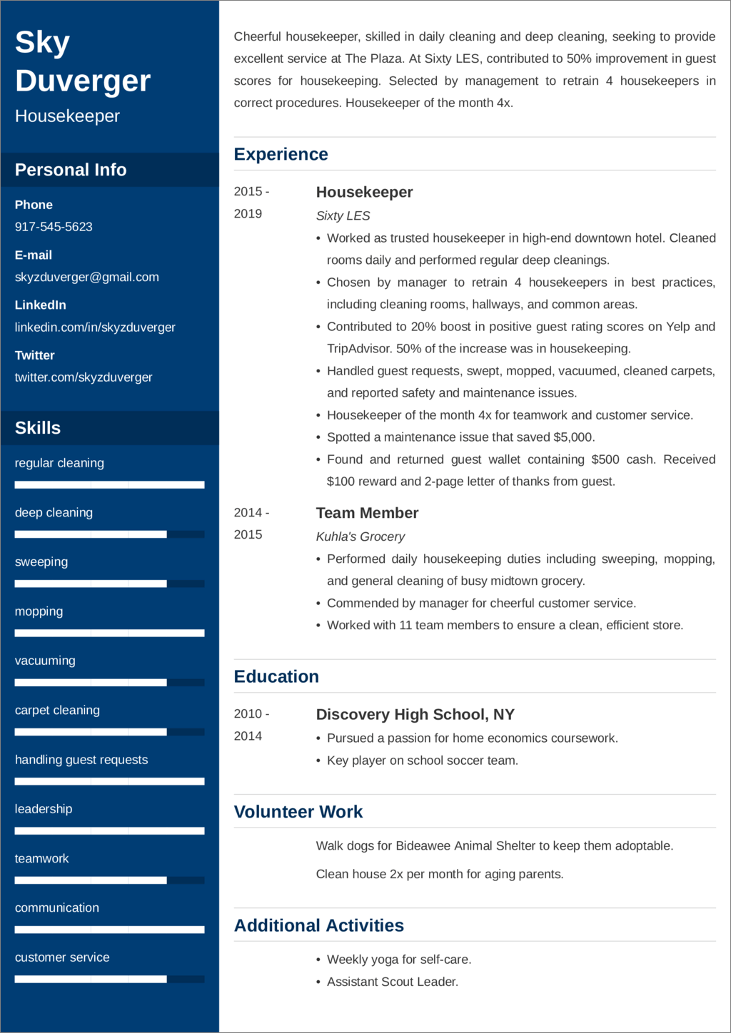 Example Of Cv For Housekeeper At Brooke Fitzroy Blog