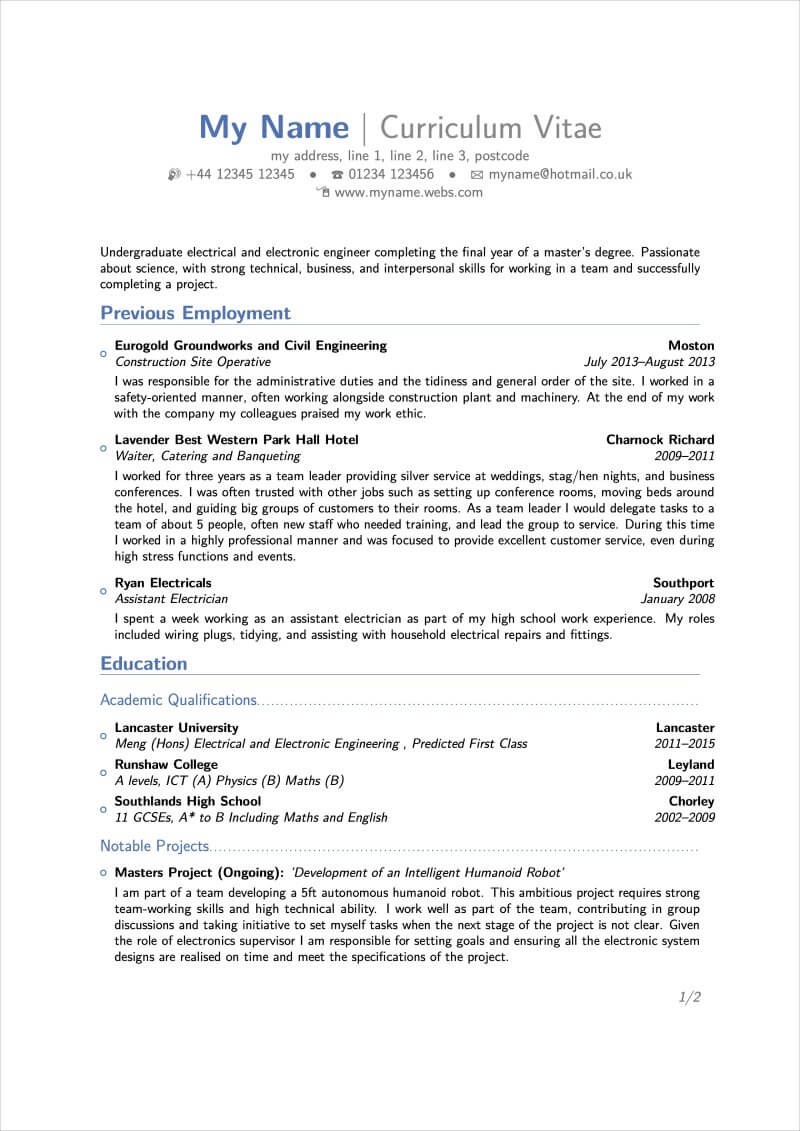Academic Cv Template Latex