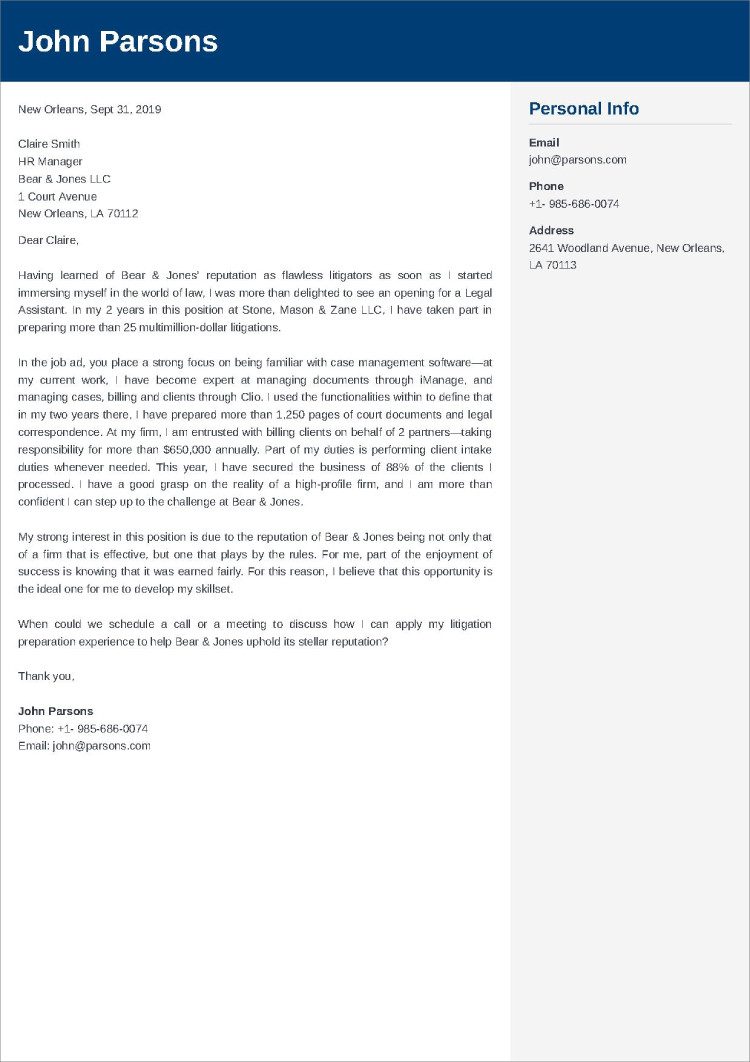 Legal Assistant Cover Letter Examples Also No Experience 